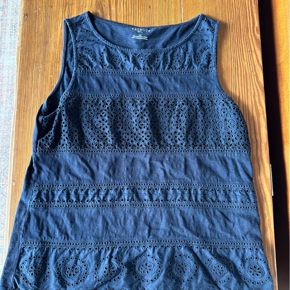 Talbots | Tops | Talbots Sleeveless Tank Eyelet Design Navy Blue Lp Petite Large | Poshmark